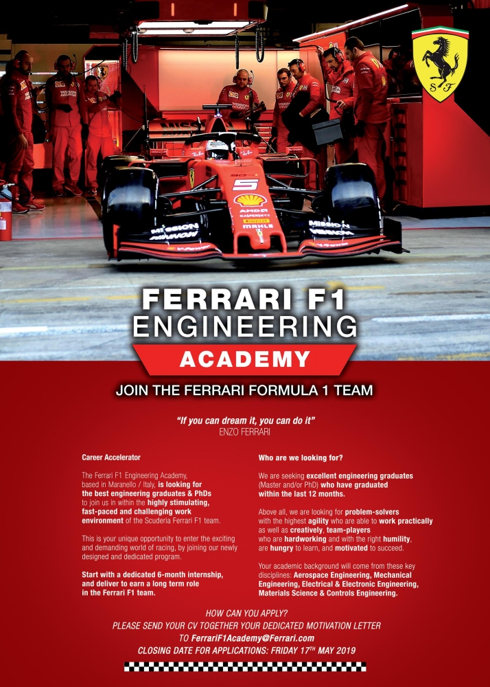 Apply for the 2019 edition of the Ferrari F1 Engineering Academy!